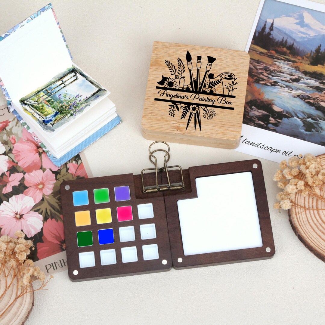 Personalized Walnut Portable Box, Watercolor Palette, 8/15 Grids, Gift ...