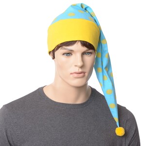 Nightcap Blue With Yellow Polka Dots Adult Men Women Pompom Cosplay ...