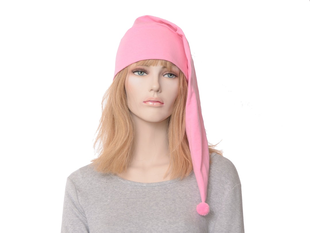 Night Cap Pink Pointed Nightcap With Pompom Cotton Adult Men Women ...
