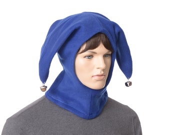 Jester Hat Pastel Blue Silver Bells 3 Pointed Fleece Hat Adult Men ...
