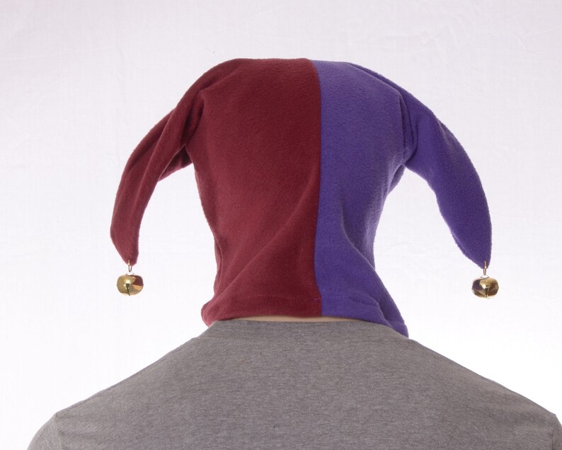 Jester Hood Burgundy and Purple Hat Made of Fleece With Bells | Etsy