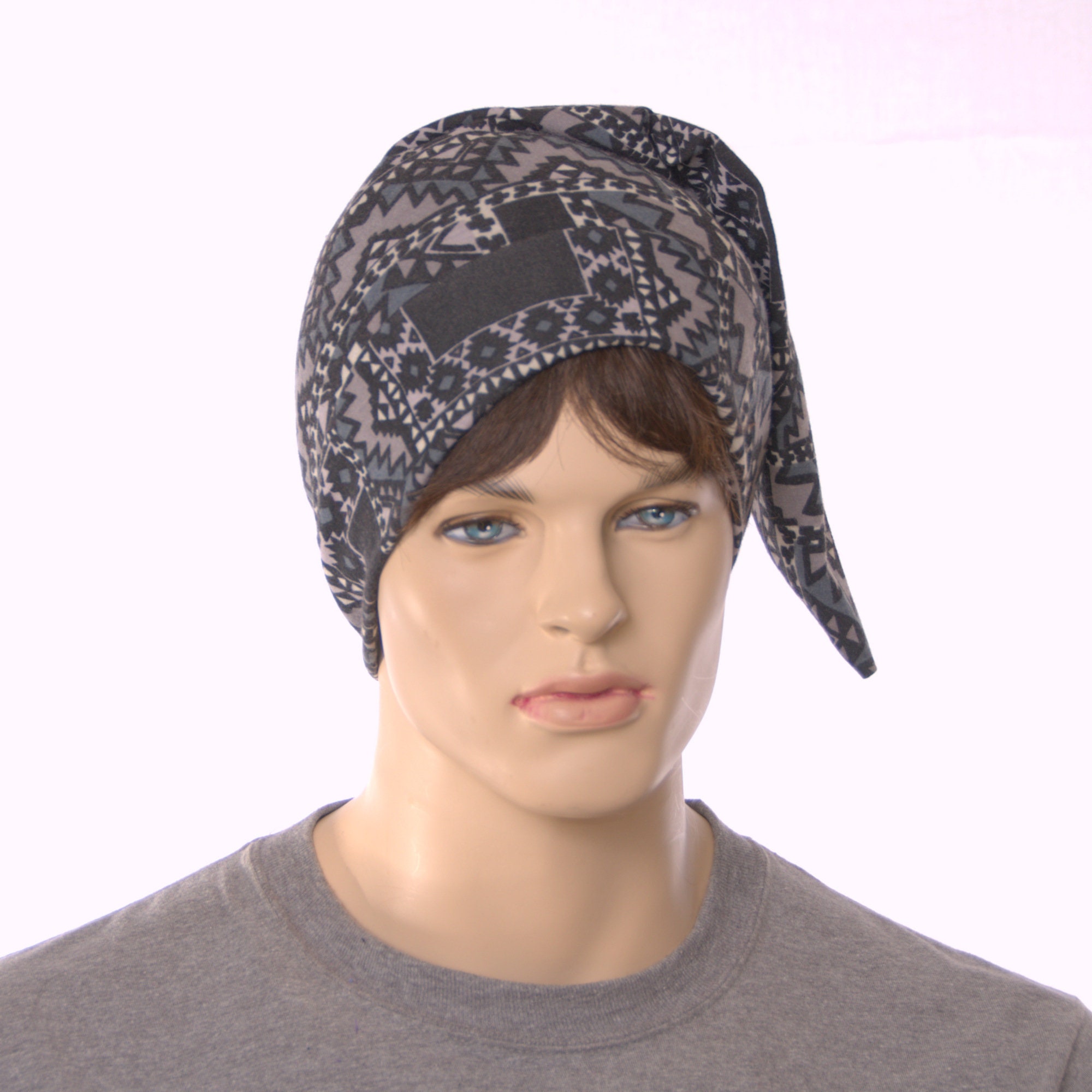 Nightcap Black Gray Aztec Print Poor Poet Short Pointed Night Cap Sleep ...