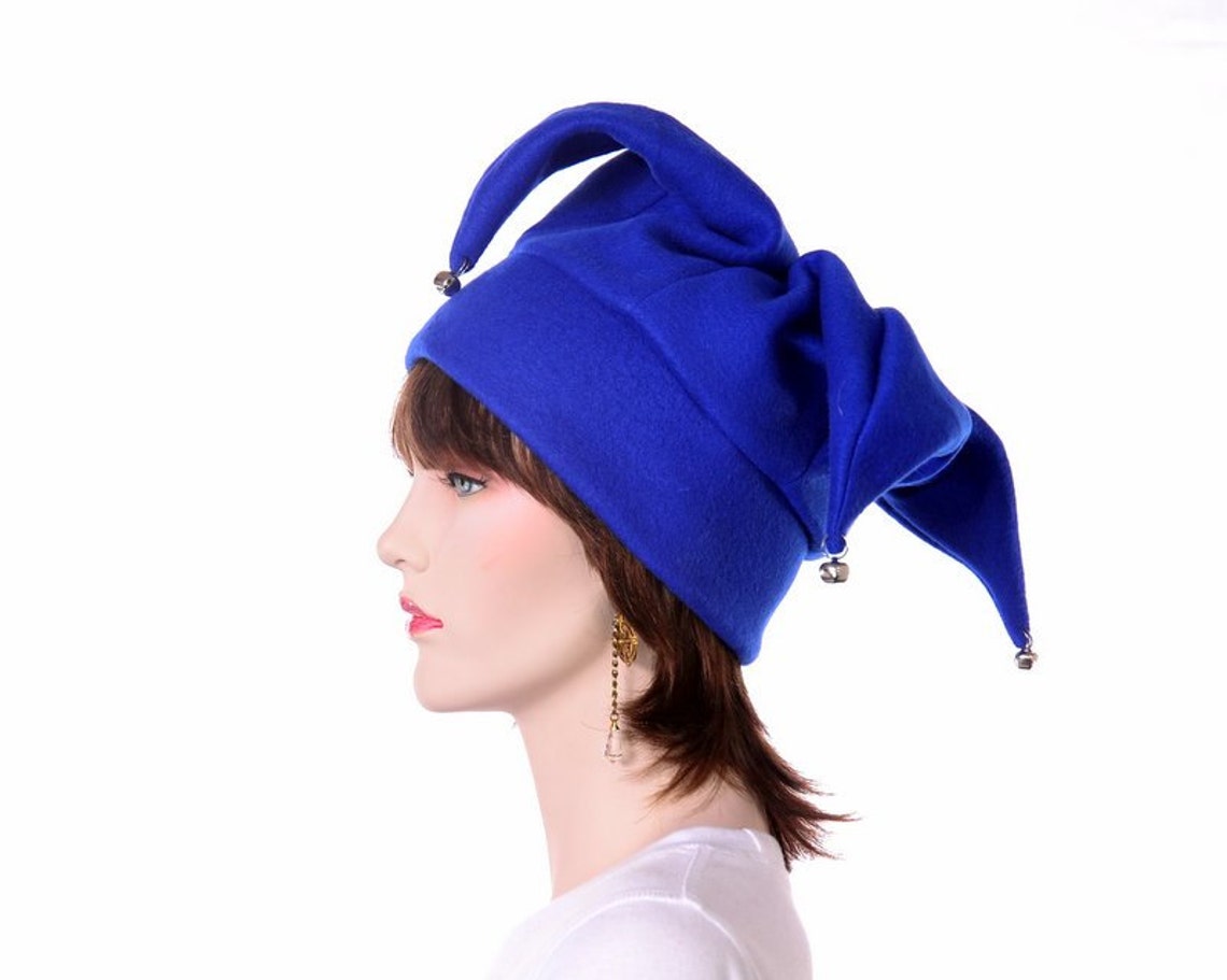 Blue Jester Hat Three Point Joker Style With Bells Renaissance - Etsy