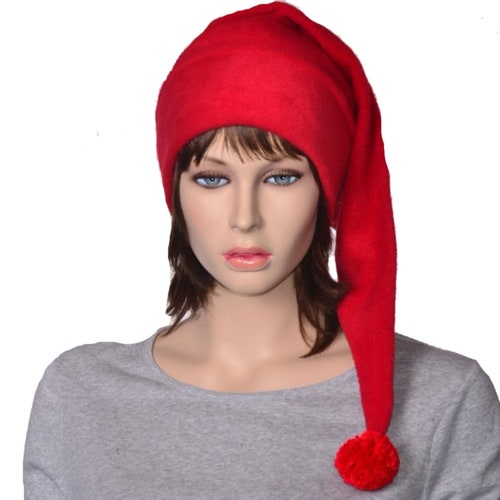 Red Stocking Cap Shoulder Length Fleece Hat Long Christmas Elf - Etsy