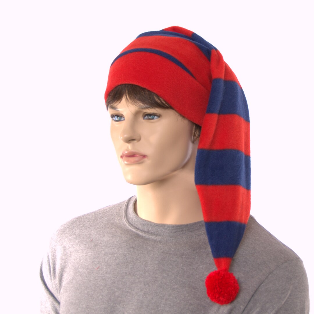 Long Stocking Cap Red Blue Stripe With Pompom Fleece Hat Long Tail ...