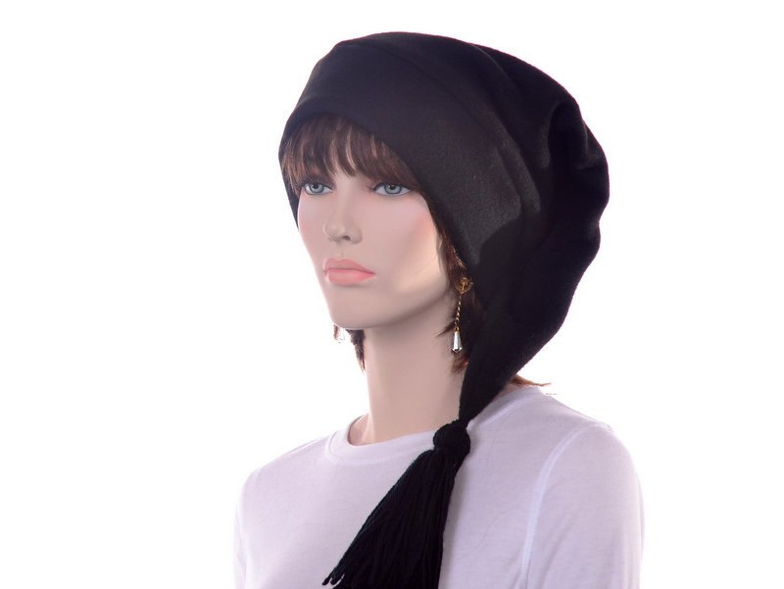 Black Stocking Cap Long Pointed Hat With Tassel Warm Winter - Etsy