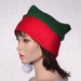 Green Red Stocking Cap Red Headband White Pompom Christmas Elf Hat ...