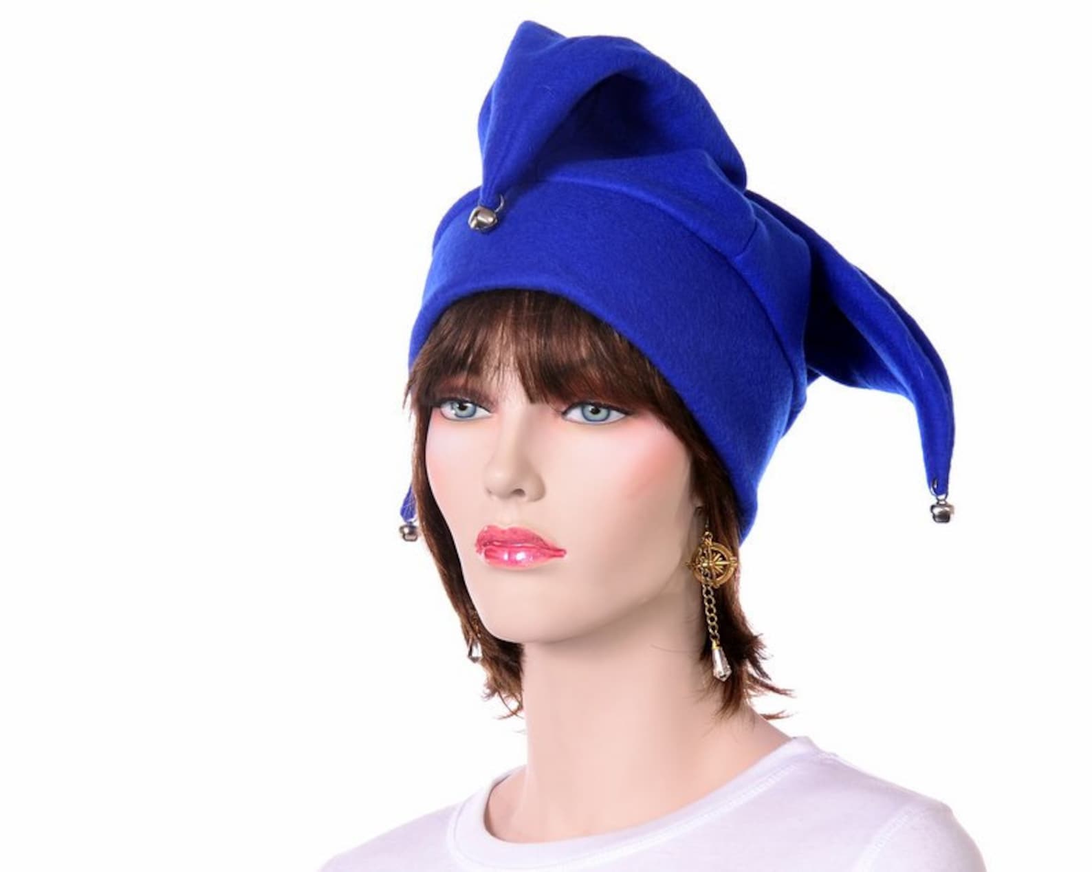 Blue Jester Hat Three Point Joker Style With Bells Renaissance - Etsy