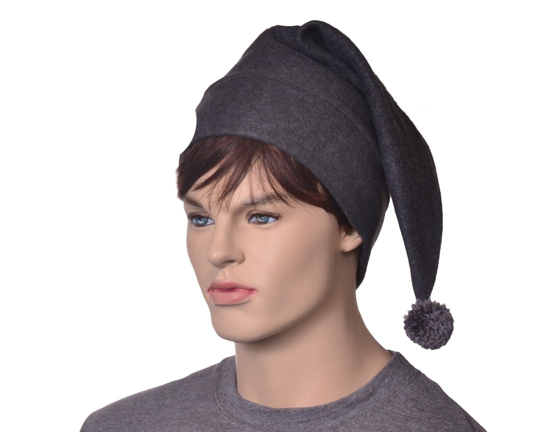 Elf Hat Dark Gray Stocking Cap Charcoal Gray Pointed Beanie Fleece Pompom Adult Men Women Elf - Etsy