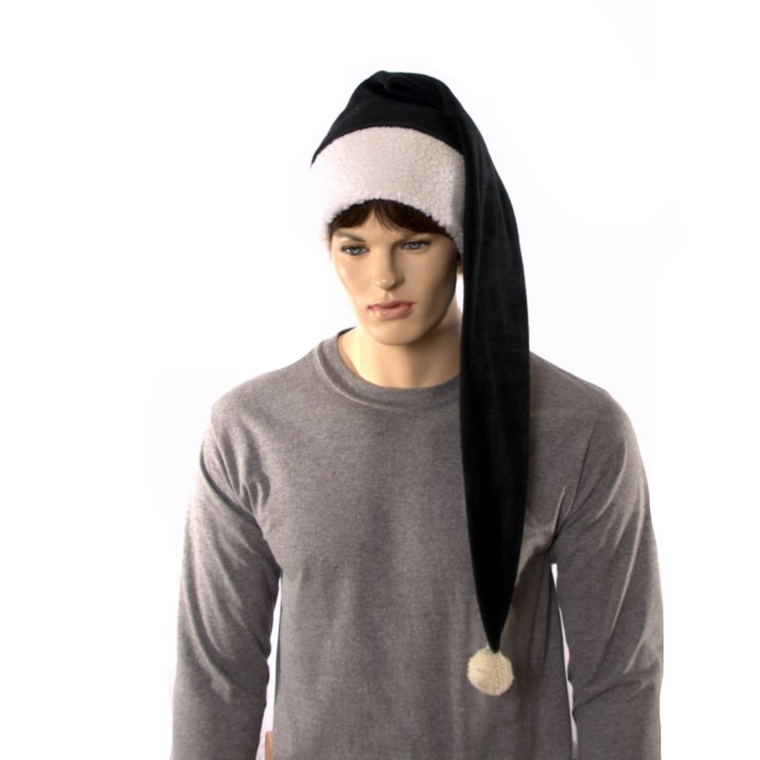 Stocking Cap Black White Sherpa Extra Long Tail Hat Waist Length Adult ...