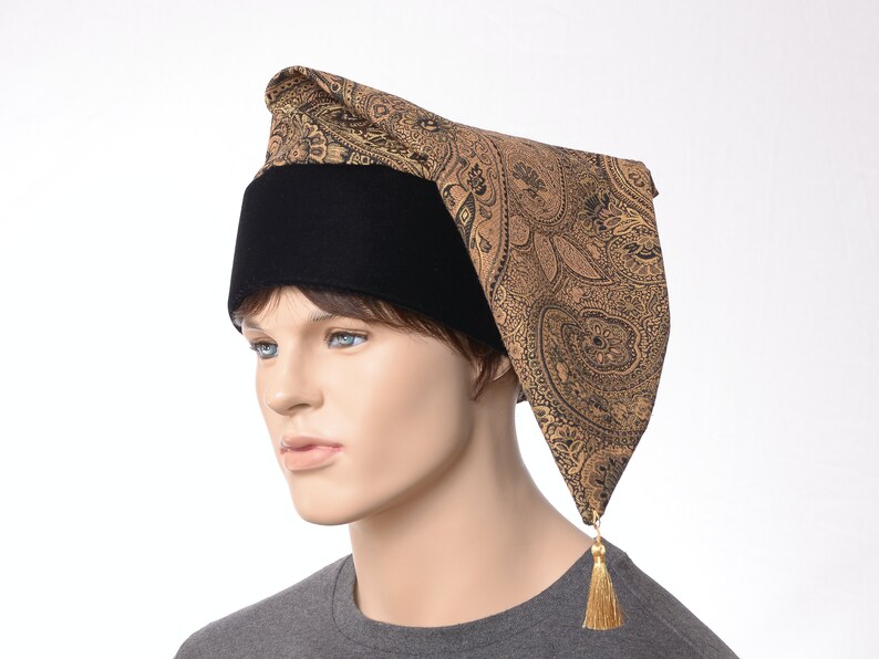 Wizard Hat Velvet Brocade Black Gold Pointed Hat Adult Men - Etsy