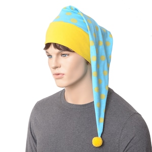 Nightcap Blue With Yellow Polka Dots Adult Men Women Pompom Cosplay ...