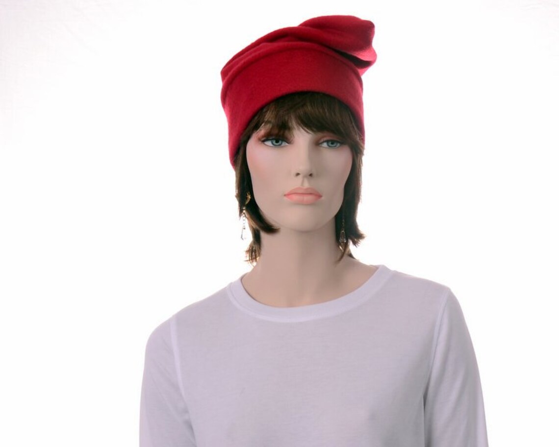 Dark Red Elf Hat Costume Fleece Beanie Hat Adult Stocking Cap | Etsy