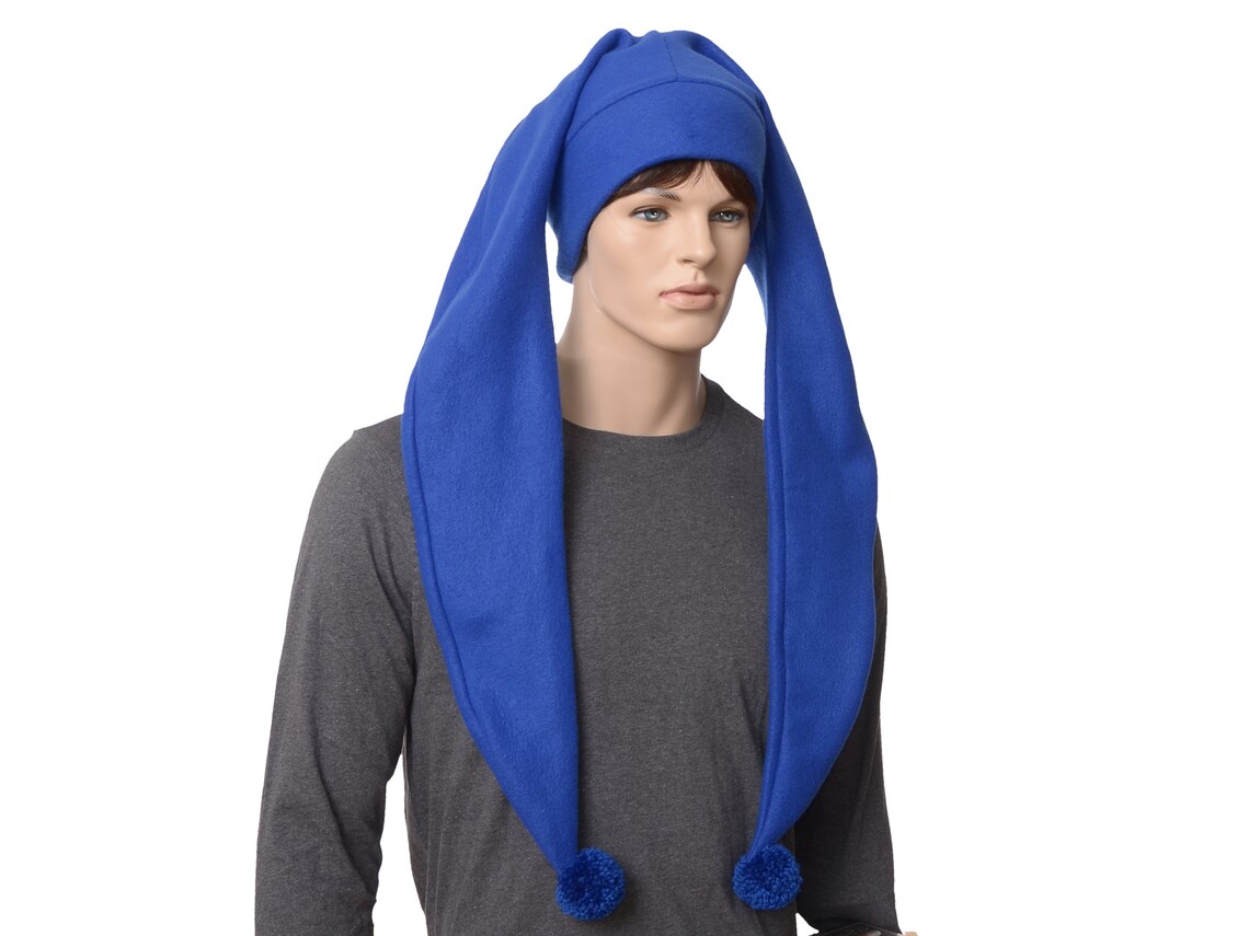 Jester Hat Extra Long Royal Blue Two Point Cap Fleece Pompom - Etsy