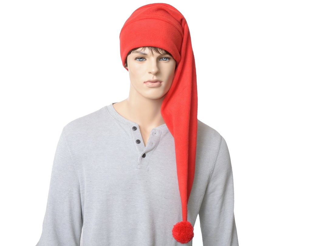 Extra Long Fleece Elf Hat: Red Stocking Cap With Pompom - Etsy