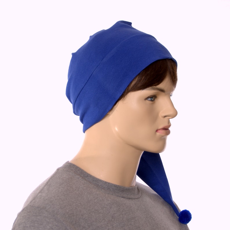 Night Cap Royal Blue Pointed Cotton Nightcap With Pompom Women | Etsy