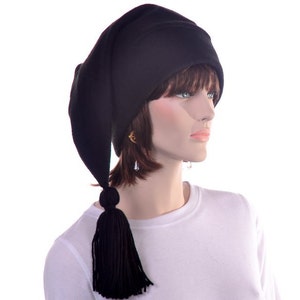 Black Stocking Cap Long Pointed Hat With Tassel Warm Winter Beanie ...