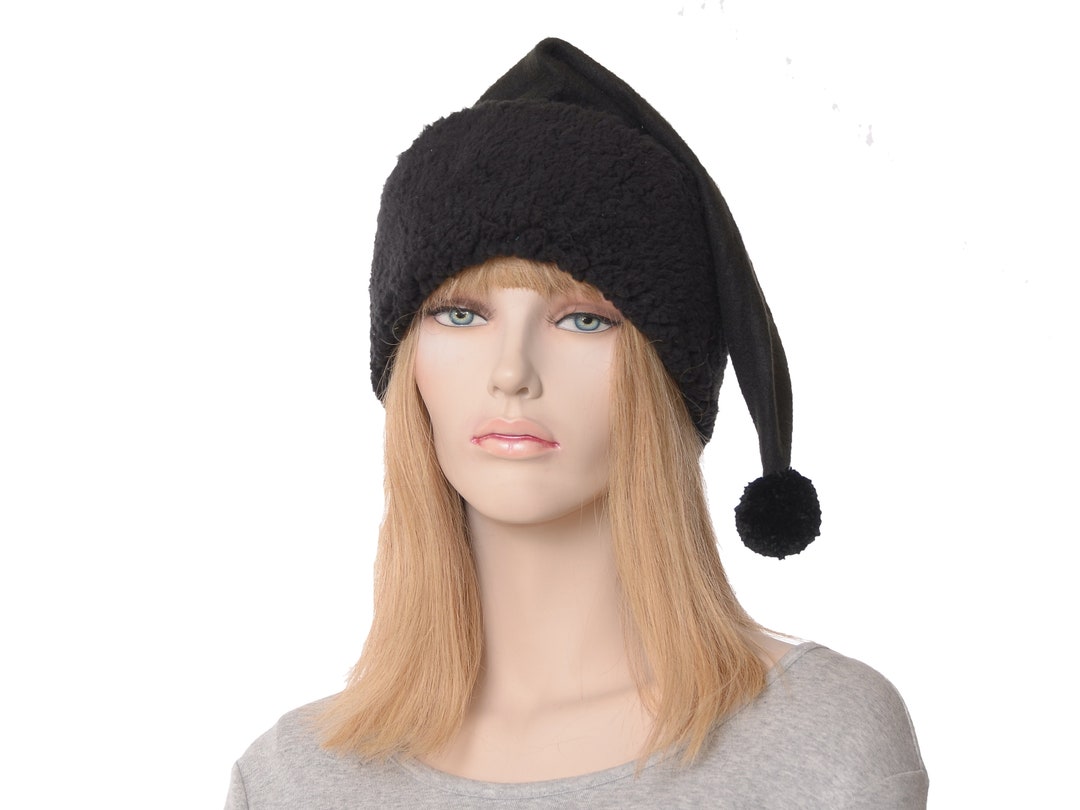 Black Fleece Stocking Cap: Sherpa Headband, Gothic Elf Style - Etsy