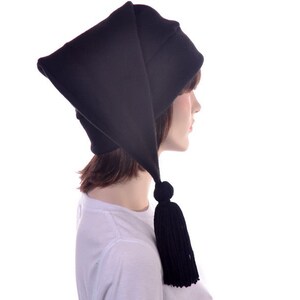 Black Stocking Cap Long Pointed Hat With Tassel Warm Winter Beanie ...