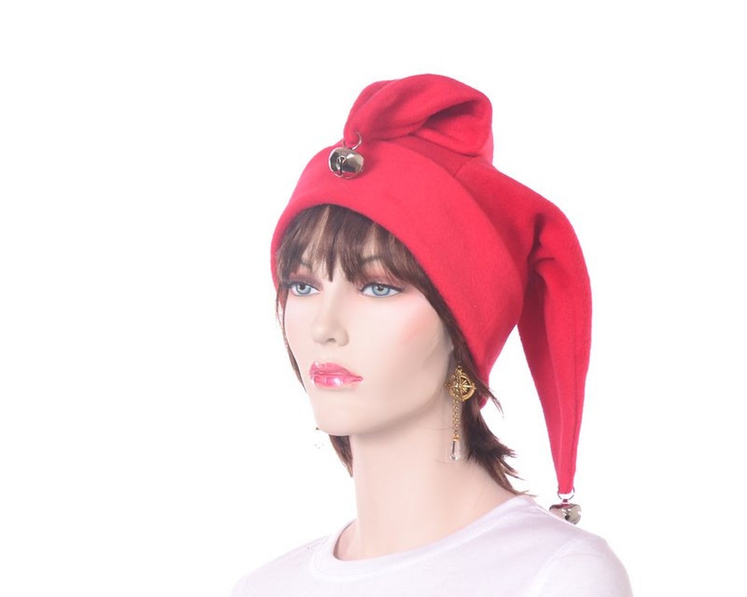 Red Jester Hat Three Pointed Joker Fleece Christmas Costume Jingle ...