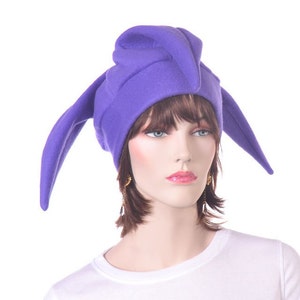 Jester Hat Purple Three Pointed Renaissance Harlequin Cap Fleece ...