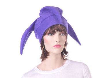 Jester Hat Black Purple Harlequin Cap With Gold Bells Fleece Costume ...