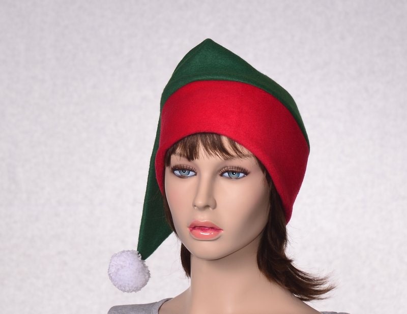 Green Red Stocking Cap Red Headband White Pompom Christmas Elf - Etsy