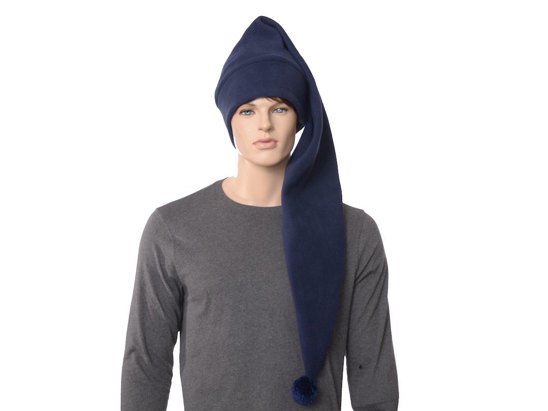 Extra Long Stocking Cap Navy Blue Pompom or Tassel Goth Santa Hat Long ...