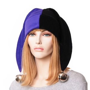 Jester Hat Black Purple Made of Fleece Harlequin Cap Two Pointed With ...