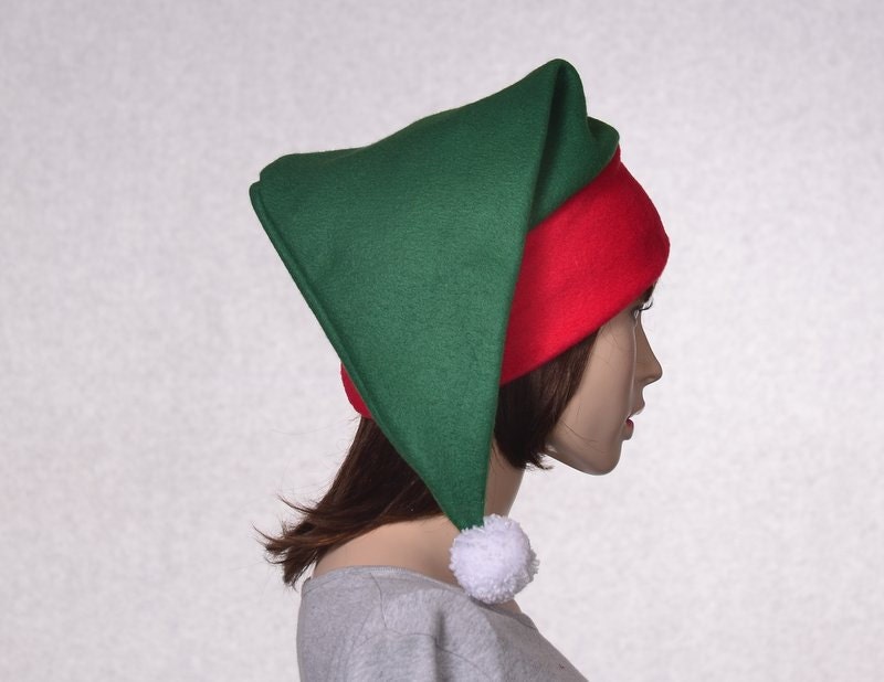 Green Red Stocking Cap Red Headband White Pompom Christmas Elf - Etsy