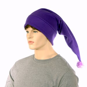 Purple Elf Hat Fleece Pompom Stocking Cap Adult Men Women Costume Cap ...