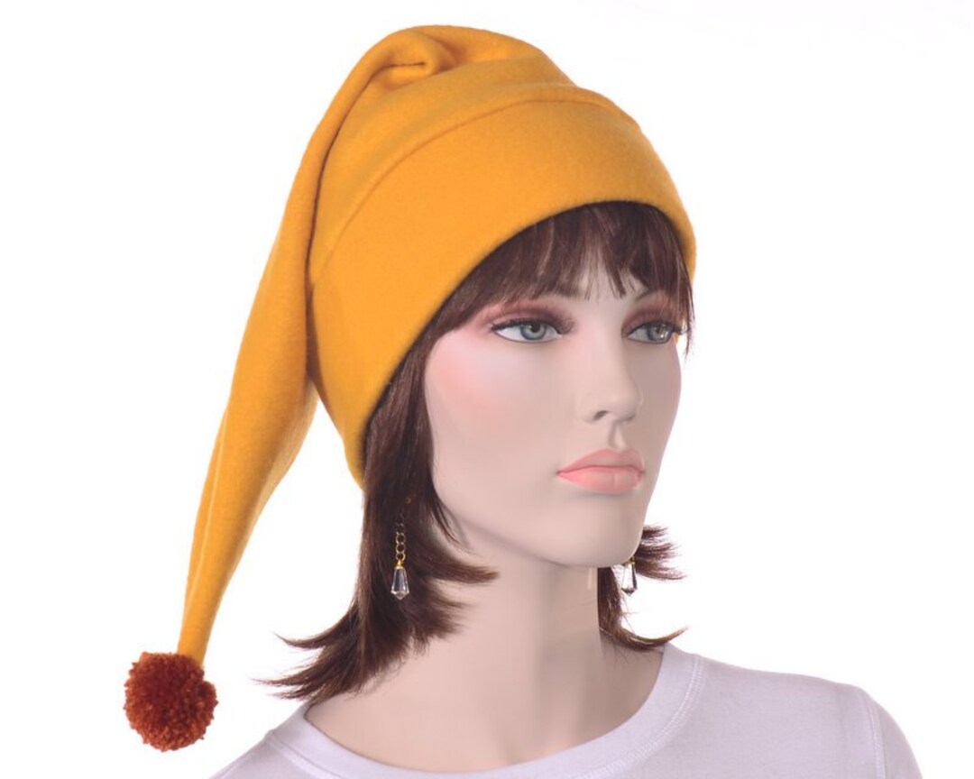 Gold Stocking Cap Fleece Elf Pointed Hat Golden Brown Pompom - Etsy