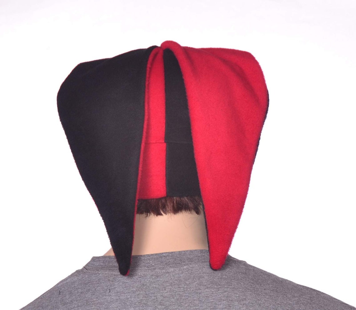 Red Black Jester Hat Backward Pointing Tips Pointed Fleece | Etsy