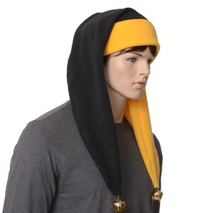 Jester Hat Extra Long Black and Gold Two Pointed Tails Fools Cap Fleece ...