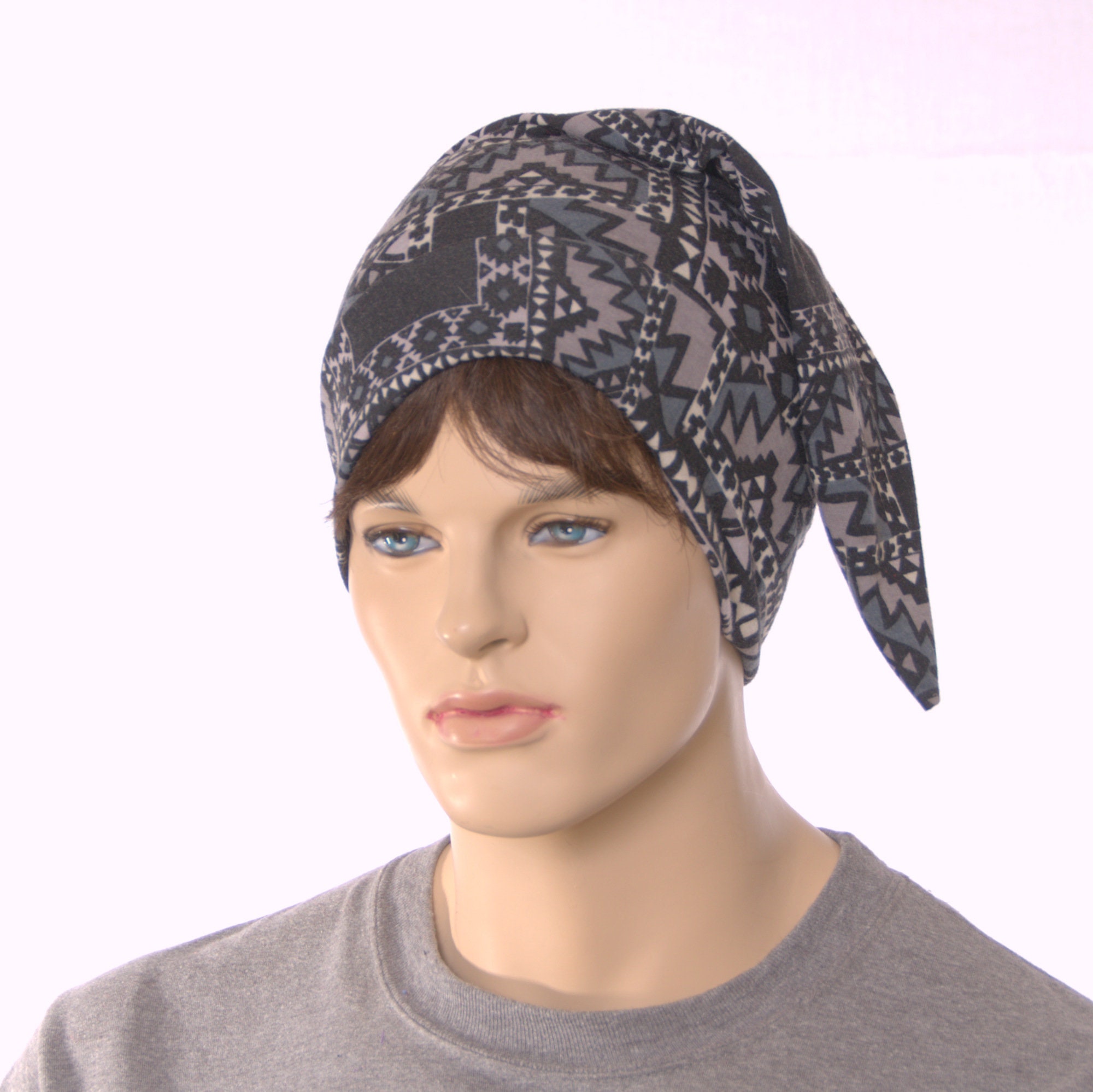 Nightcap Black Gray Aztec Print Poor Poet Short Pointed Night Cap Sleep ...