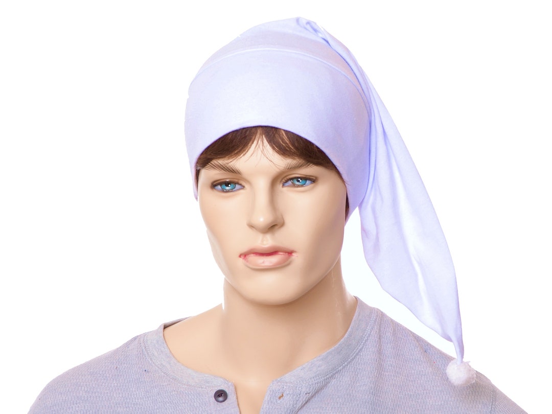 Nightcap White Pointed Pompom Unisex Adult Men Women Cotton Night Cap ...
