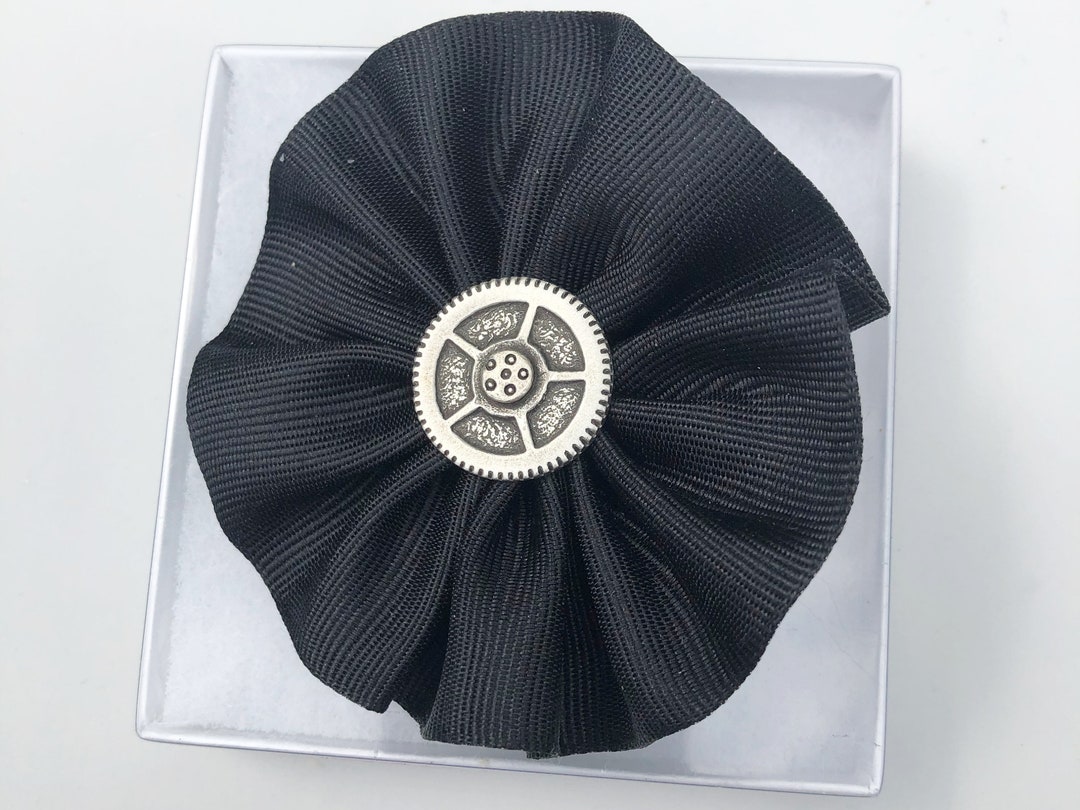 Cockade Black Steampunk Gear Button Grosgrain Ribbon Hat Trim Brooch ...