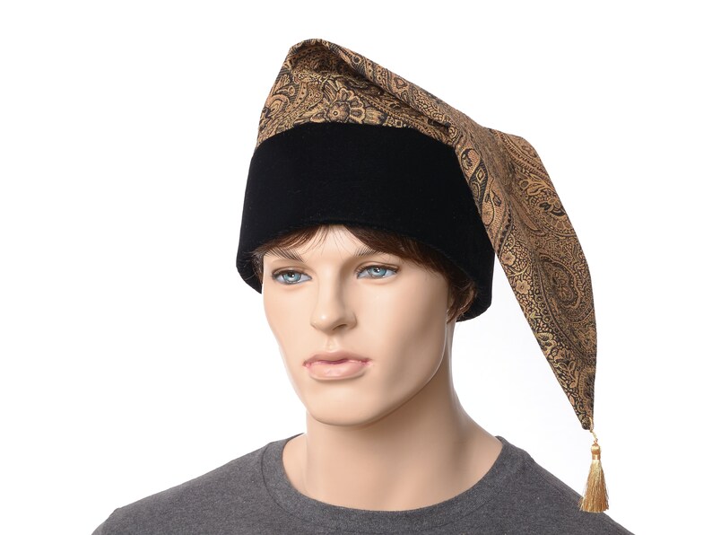 Wizard Hat Velvet Brocade Black Gold Pointed Hat Adult Men - Etsy