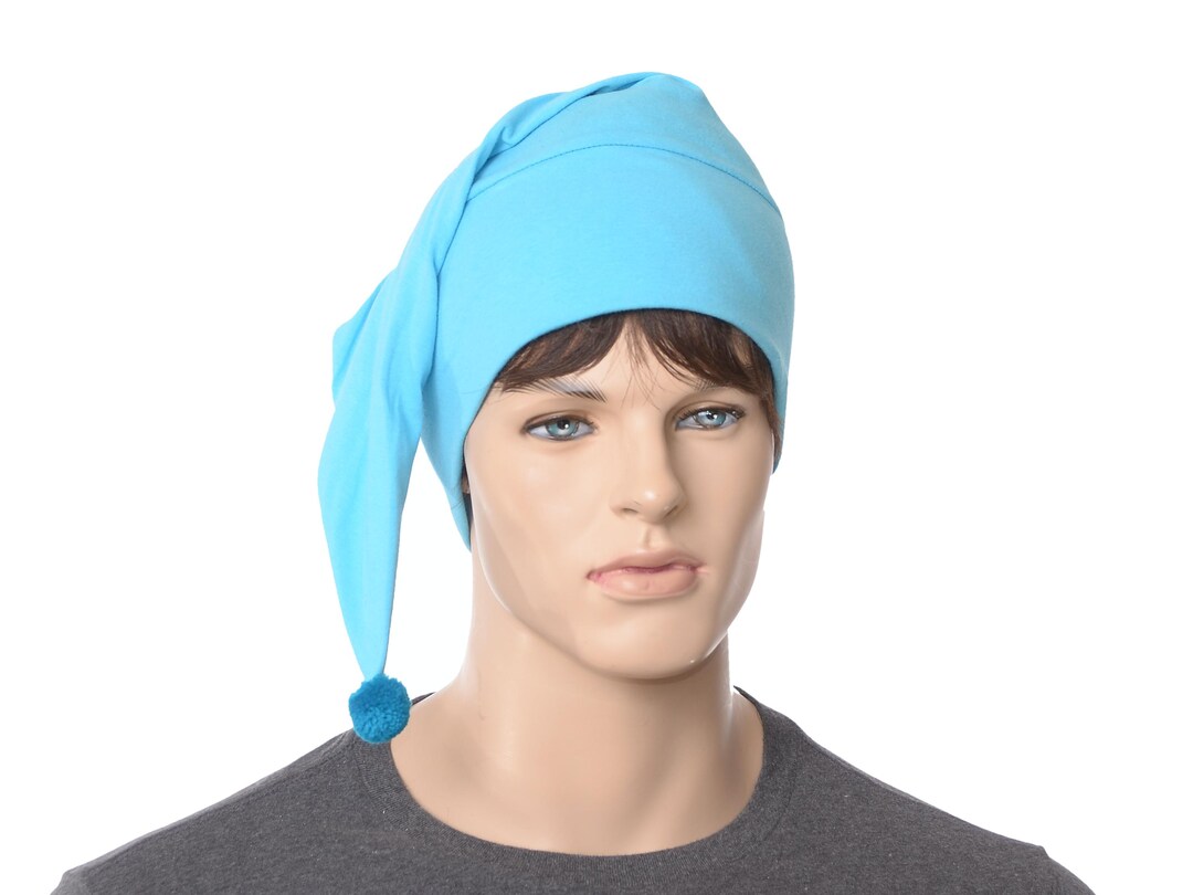 Nightcap Turquoise Blue Pointed Pompom Unisex Adult Men Women Cotton ...