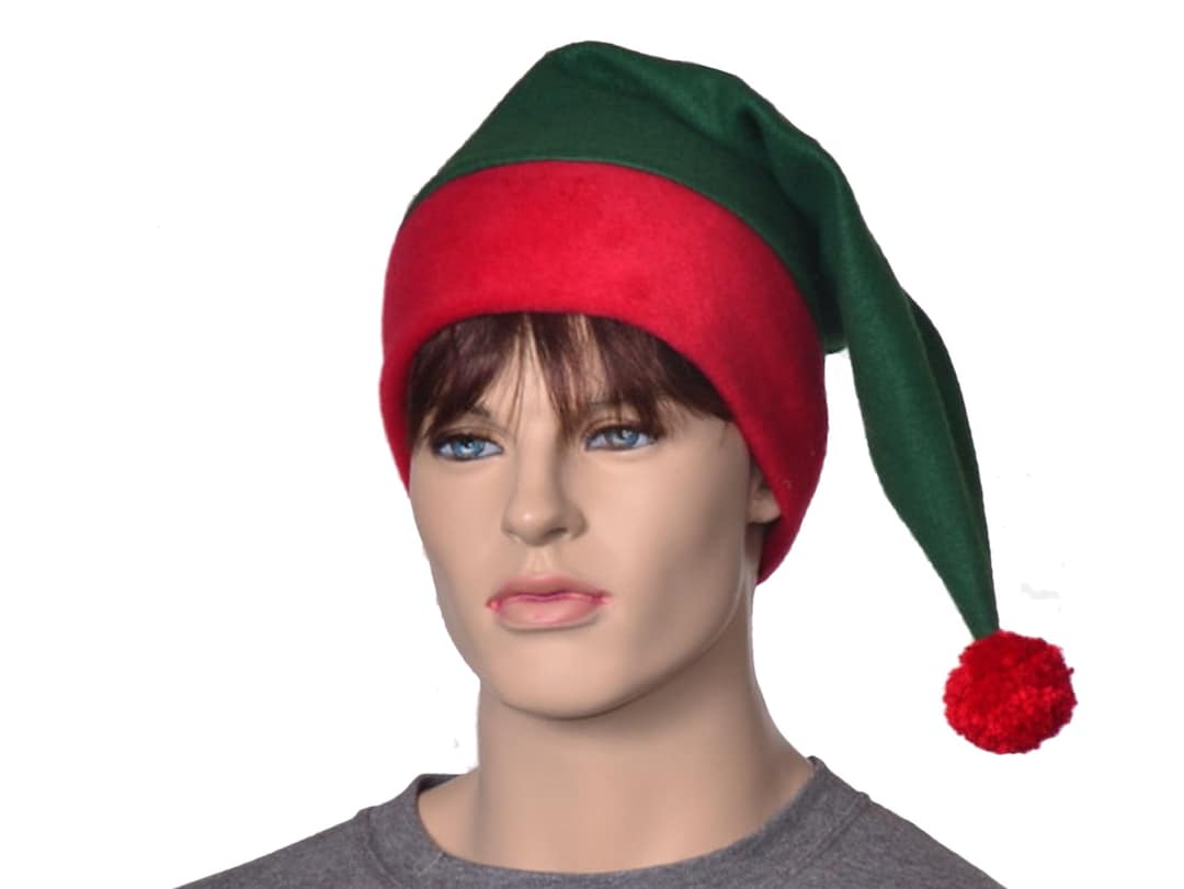 Green Red Stocking Cap Christmas Elf Hat Green Santa Hat Unisex Adult ...