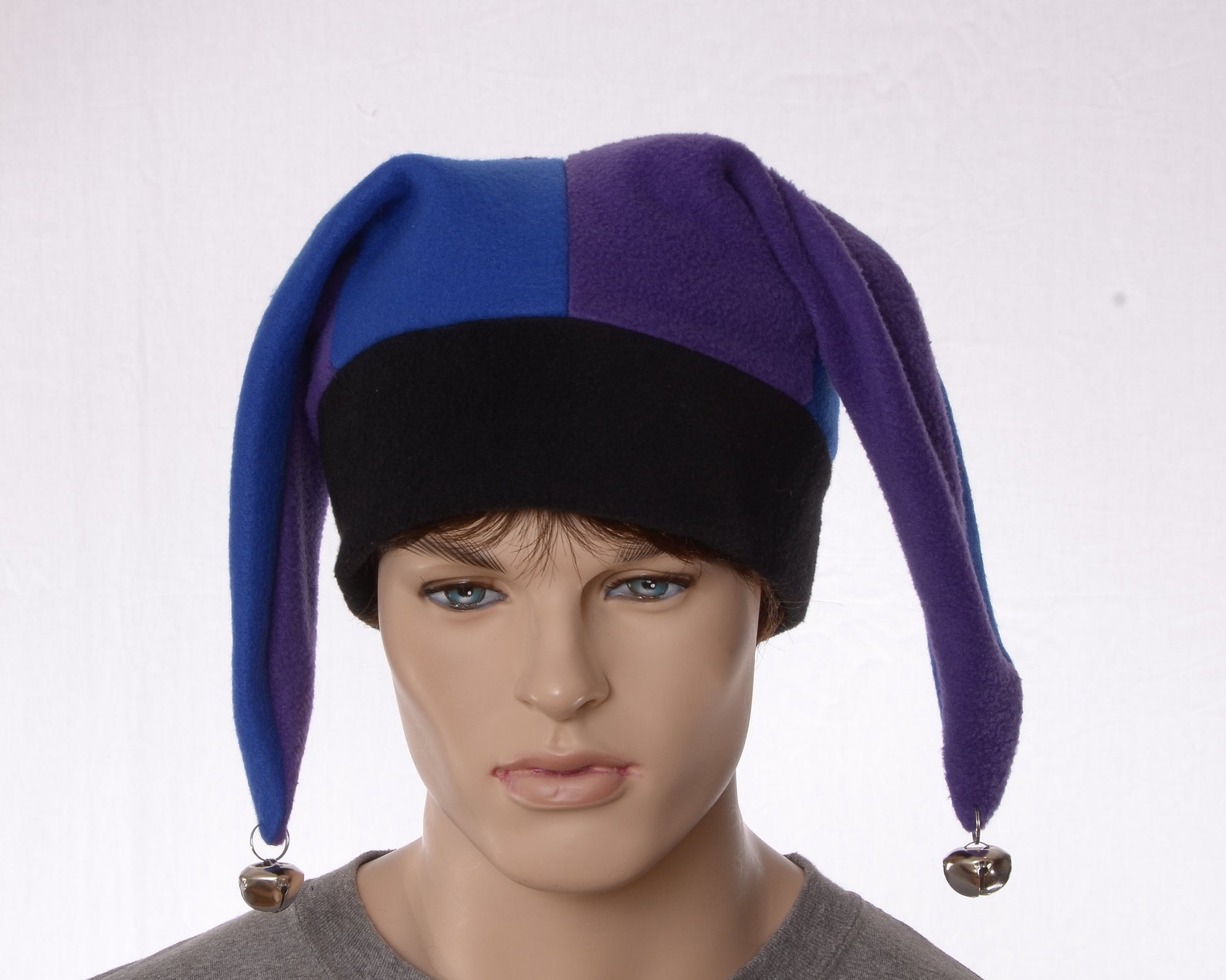 Jester Hat Purple Blue Black Three Point Harlequin Cap With - Etsy