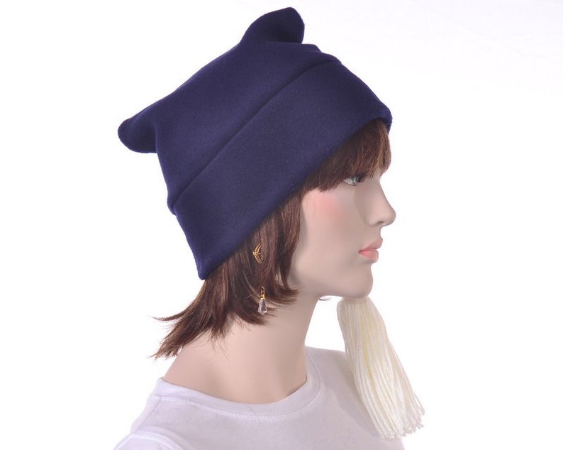 Navy Blue Stocking Hat Phrygian Cap White Tassel Costume Elf - Etsy