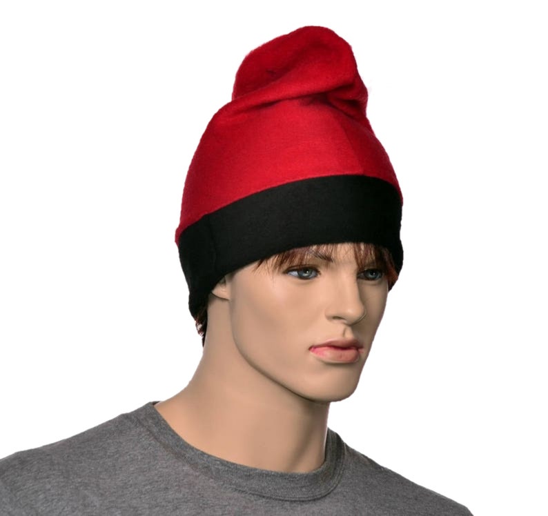 Red & Black Fleece Barretina Hat: Slouchy Fisherman Style - Etsy