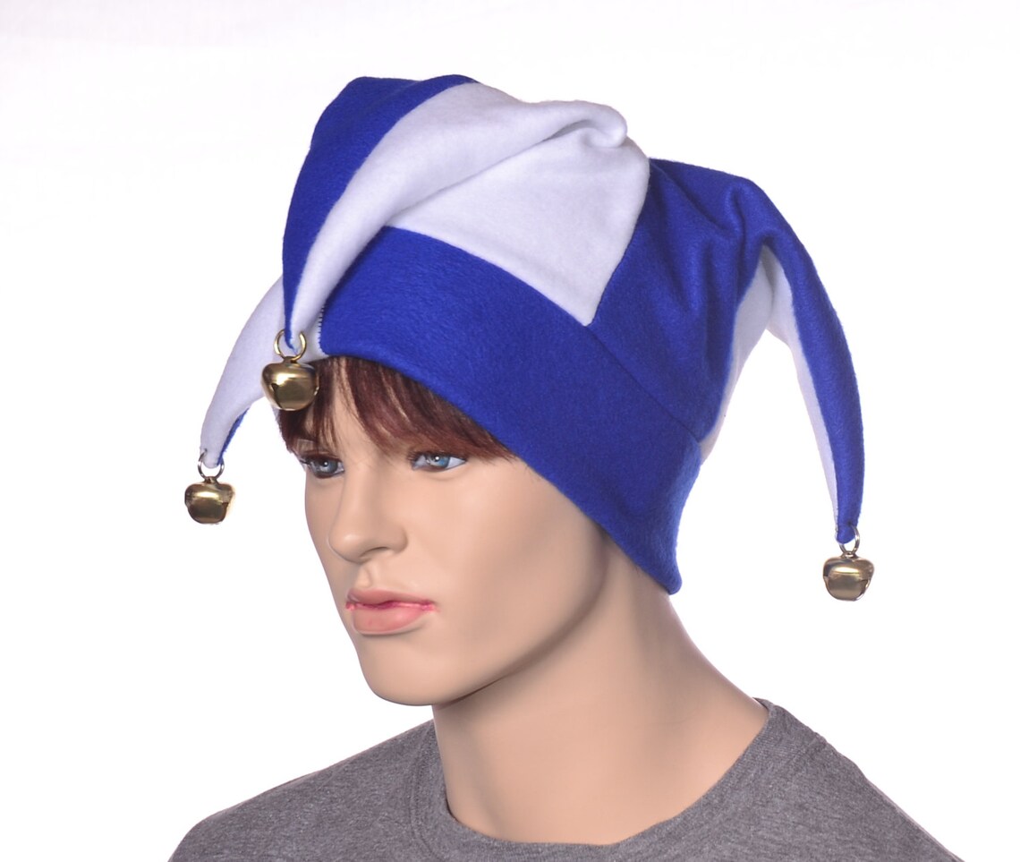 White and Blue Jester Hat Three Pointed Joker Halloween | Etsy
