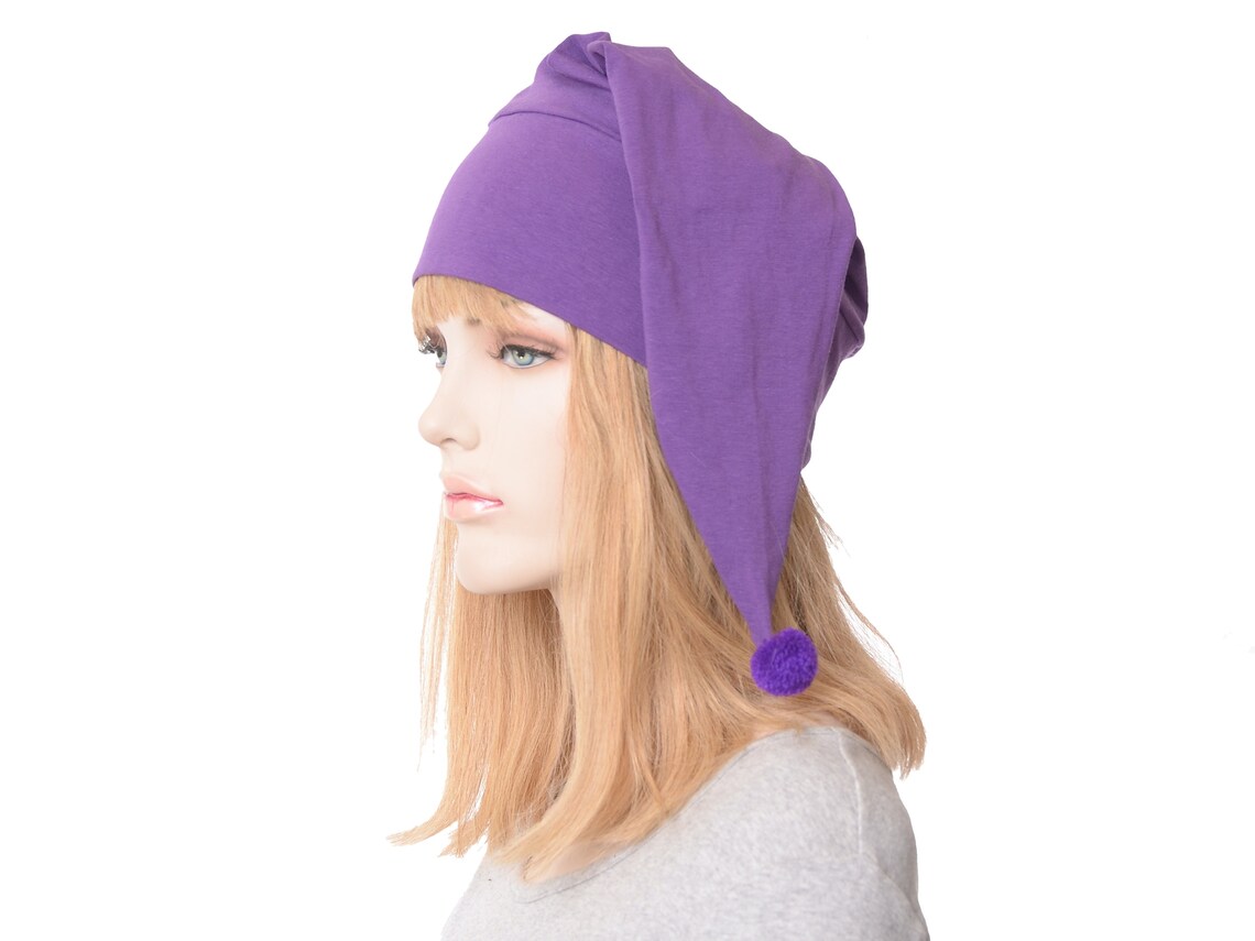 Nightcap Purple Pointed Pompom Unisex Adult Men Women Cotton Night Cap ...