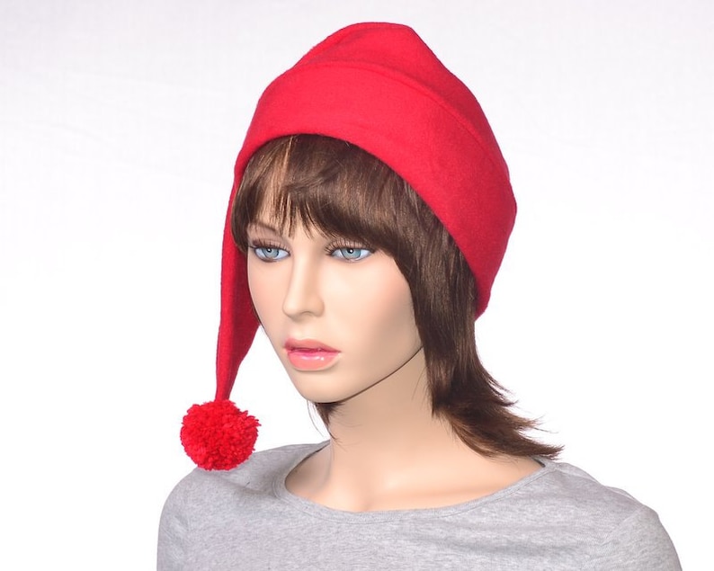 Red Stocking Cap Adult Fleece Holiday Hat With Long Tail | Etsy