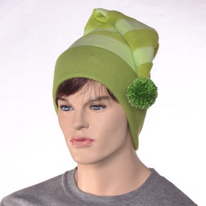 Striped Tail Hat in Three Green Stripes Patchwork Stocking Cap - Etsy