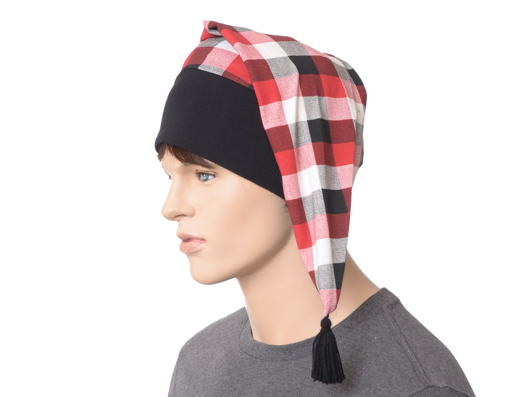Sleeping Hat Nightcap Buffalo Plaid Red Black White Cotton Checked ...