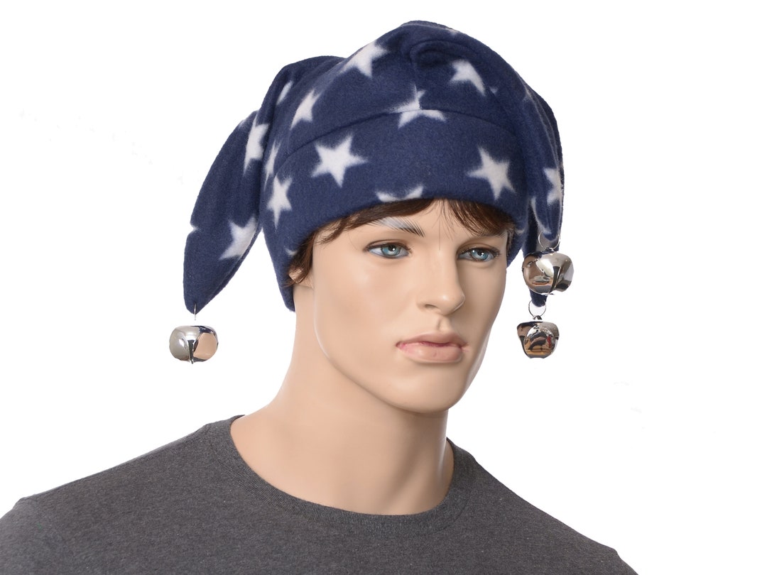 Fleece Jester Hat: Navy Star Print With Bells, Adult Size - Etsy