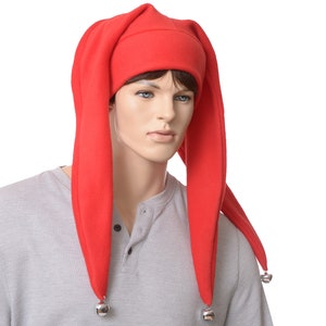Jester Hat Long Red Bells Three Pointed Fleece Harlequin Cosplay Horn ...
